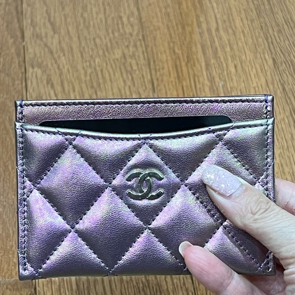 CHANEL | Accessories | Chanel Purple Iridescent Flat Card Holder | Poshmark